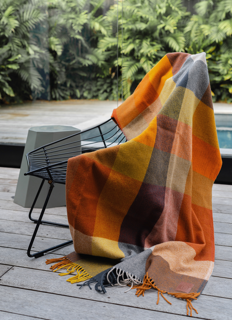 Heritage Lambswool Throw – Maple Check | Plaid Wool Throws | Eath