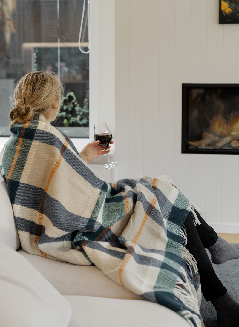 Retreat Lambswool Throw – Meadow Check | Check Wool Blanket | Eath